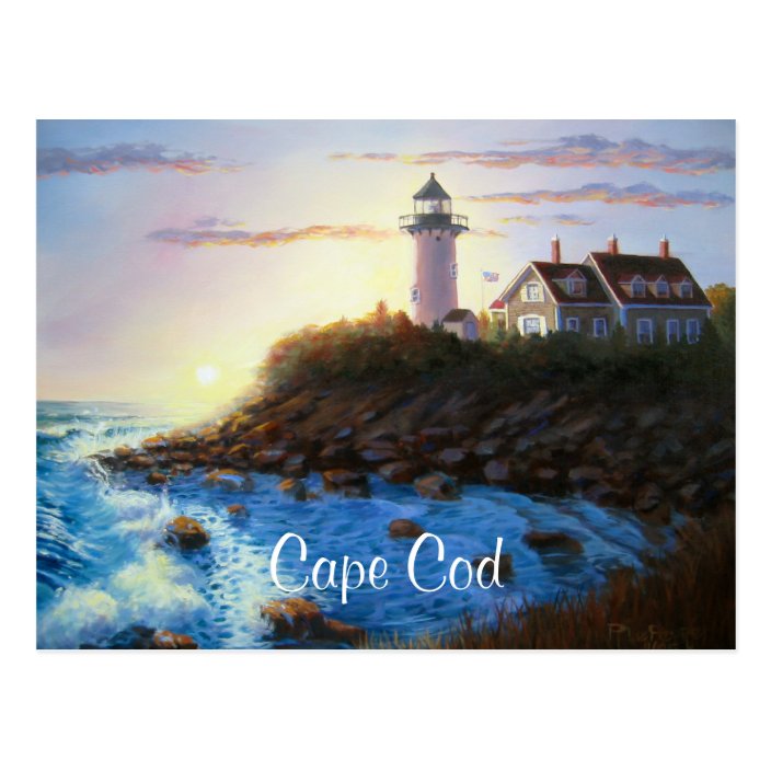 Cape Cod MA Nobska Lighthouse Painted Postcard | Zazzle.com