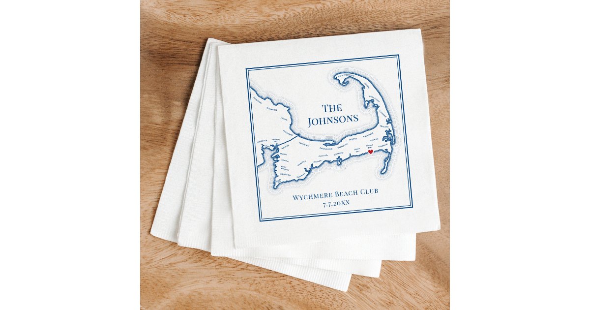 Cape Cod Map Elegant Personalized Wedding Napkins | Zazzle