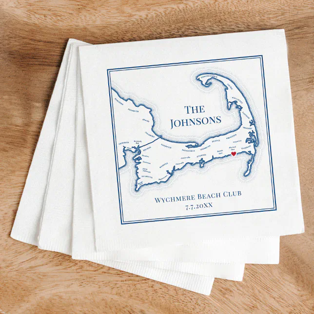Cape Cod Map Elegant Personalized Wedding Napkins | Zazzle