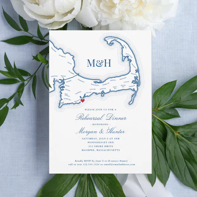Cape Cod Map Elegant Rehearsal Dinner Invitation | Zazzle