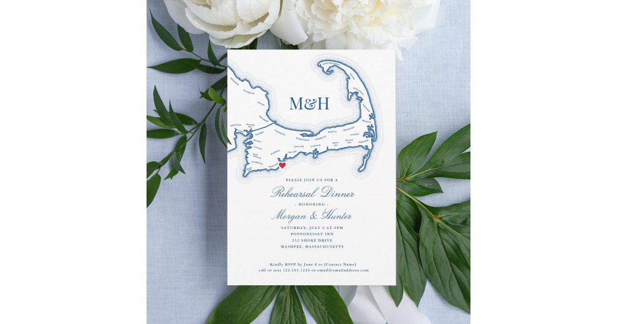 Cape Cod Map Elegant Rehearsal Dinner Invitation | Zazzle