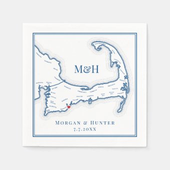 Cape Cod Map Elegant Wedding Napkins | Zazzle