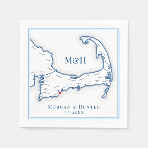 Cape Cod Map Elegant Wedding Napkins | Zazzle