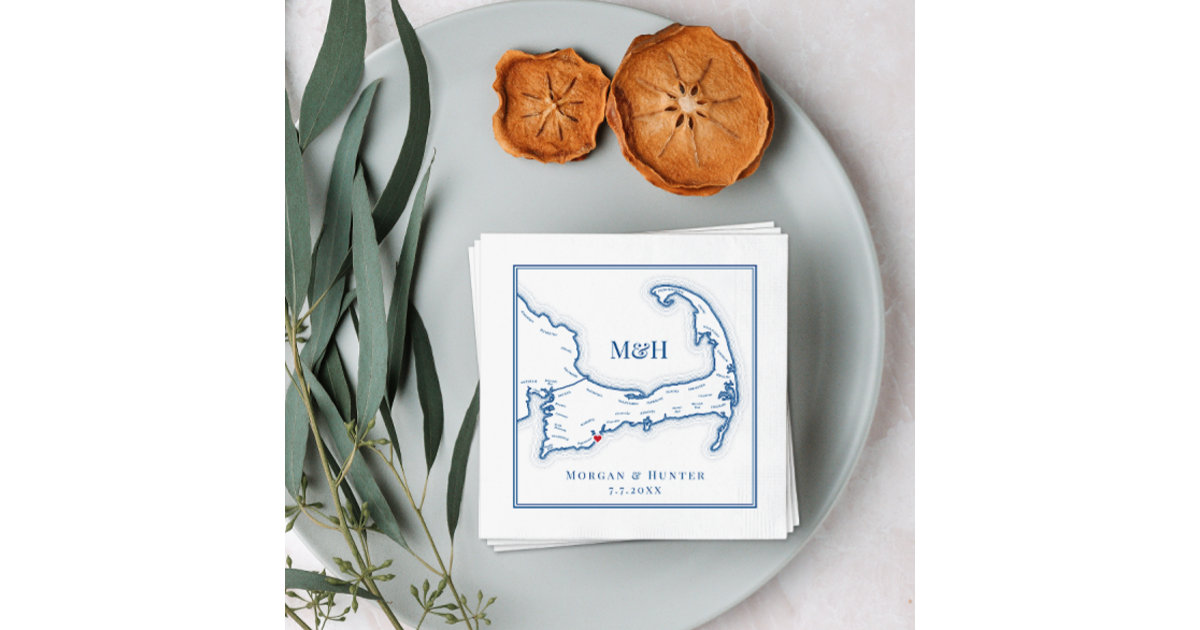 Cape Cod Map Elegant Wedding Napkins | Zazzle