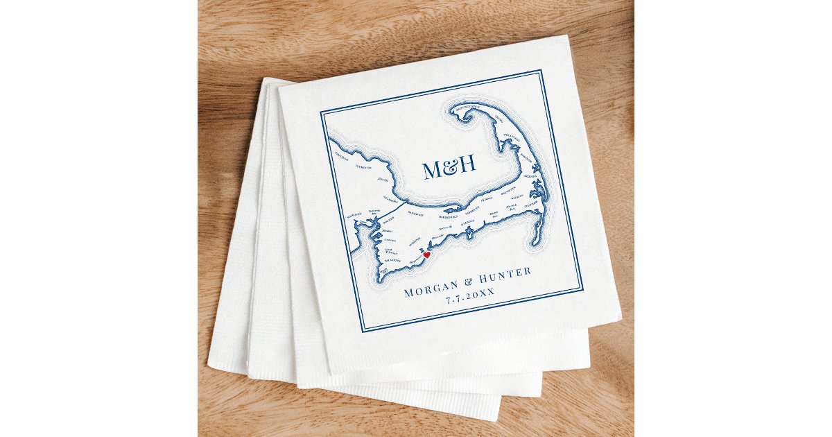 Cape Cod Map Elegant Wedding Napkins | Zazzle