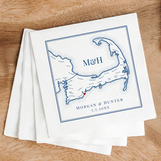 Cape Cod Map Elegant Wedding Napkins | Zazzle