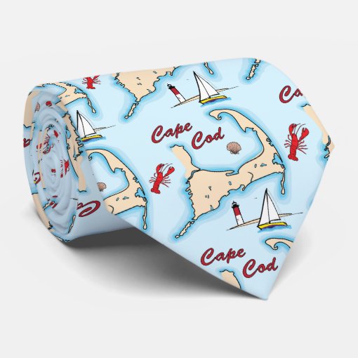 Cape Cod Map Illustration Lobster Sailboat Shell Neck Tie | Zazzle