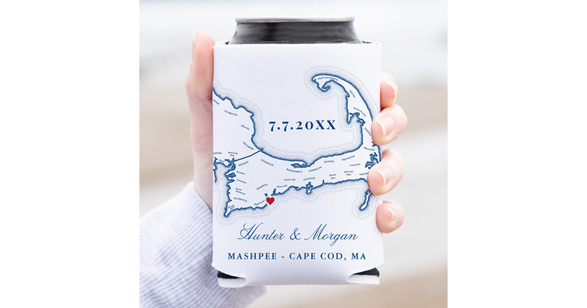 Cape Cod Map Wedding Favor Drink Holder Can Cooler | Zazzle