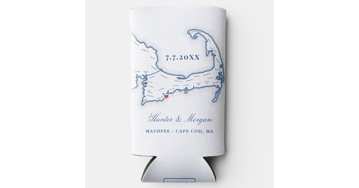 Cape Cod Map Wedding Favor Drink Holder Seltzer Can Cooler | Zazzle