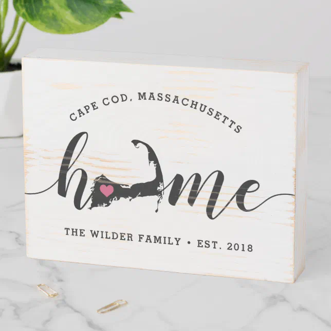 Cape Cod Massachusetts Hometown Rustic Family Name Wooden Box Sign | Zazzle