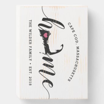 Cape Cod Massachusetts Hometown Rustic Family Name Wooden Box Sign | Zazzle