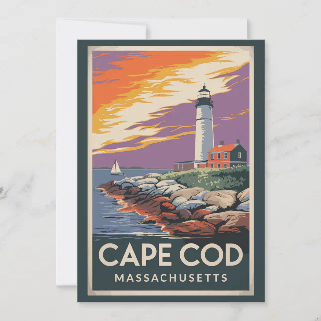 Cape Cod Massachusetts Illustration Travel Art Invitation | Zazzle
