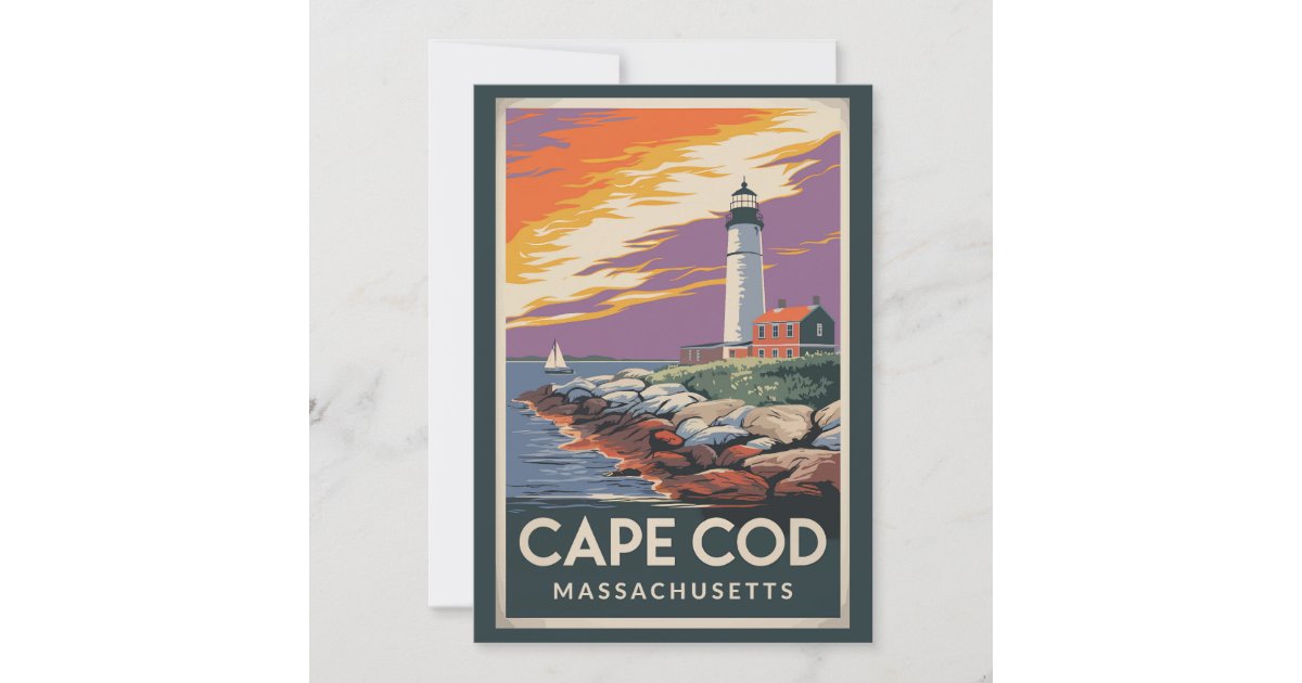 Cape Cod Massachusetts Illustration Travel Art Invitation | Zazzle