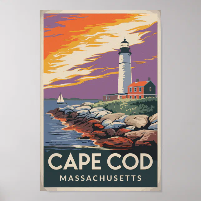 Cape Cod Massachusetts Illustration Travel Art Poster | Zazzle