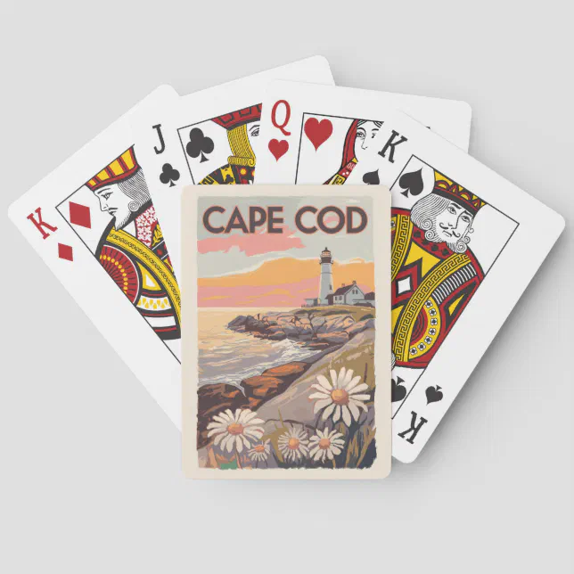 Cape Cod Massachusetts Painterly Travel Art Retro Poker Cards | Zazzle
