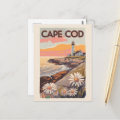 Cape Cod Massachusetts Painterly Travel Art Retro Postcard | Zazzle