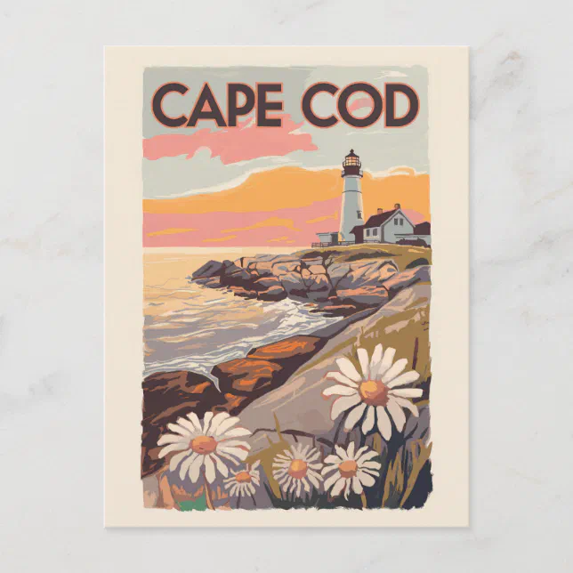 Cape Cod Massachusetts Painterly Travel Art Retro Postcard | Zazzle
