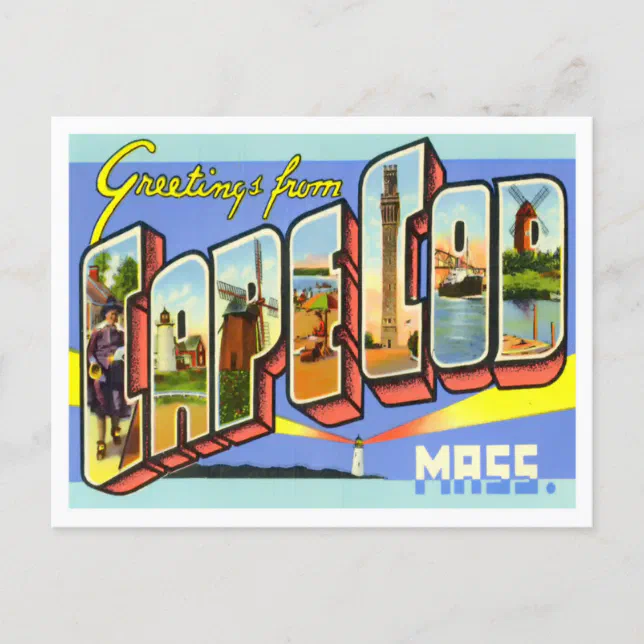 Cape Cod, Massachusetts Vintage Big Letters Postcard | Zazzle