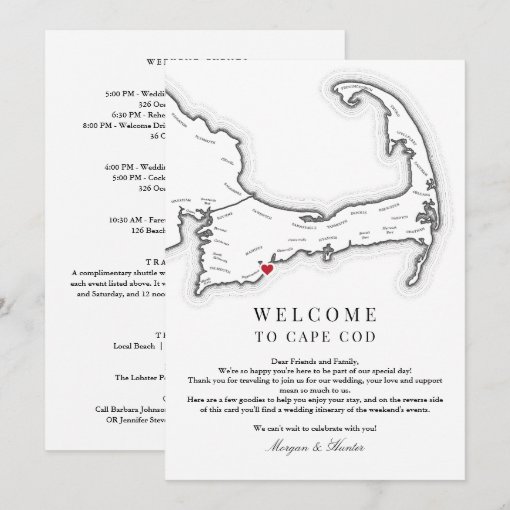 Cape Cod Wedding Welcome Letter and Itinerary Thank You Card | Zazzle