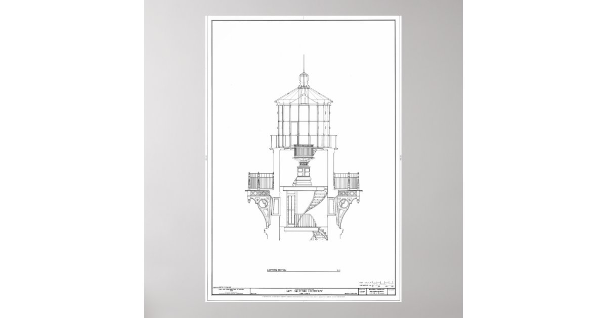 Cape Hatteras Lighthouse Lantern Room Blueprint Poster | Zazzle