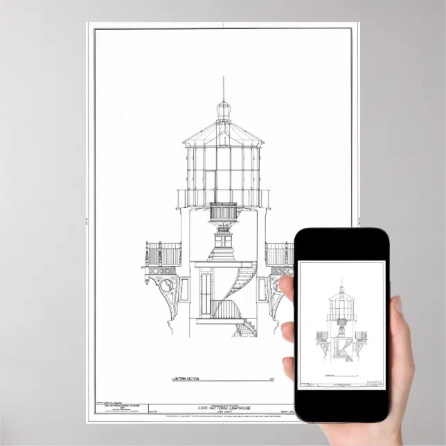 Cape Hatteras Lighthouse Lantern Room Blueprint Poster | Zazzle