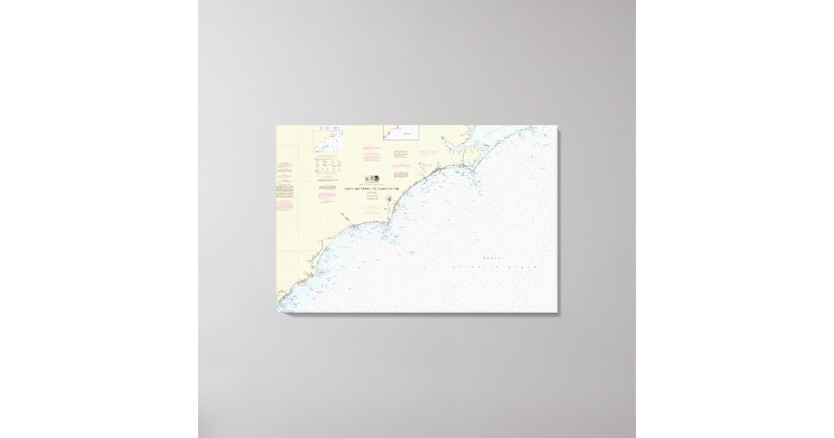 Cape Hatteras to Charleston Nautical Chart 11520 Canvas Print | Zazzle
