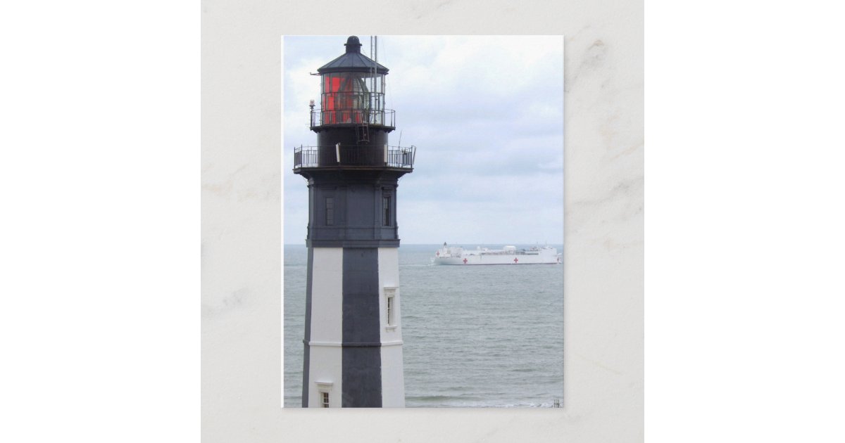 Cape Henry Lighthouse with a Ship Postcard | Zazzle