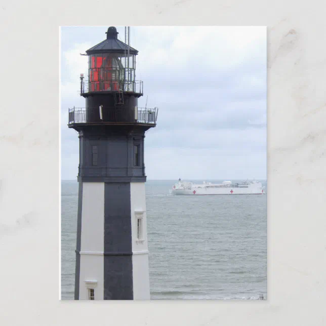 Cape Henry Lighthouse with a Ship Postcard | Zazzle