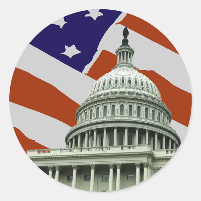 Capitol American Flag Classic Round Sticker | Zazzle