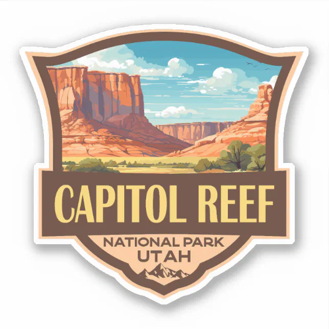 Capitol Reef National Park Illustration Retro Art Sticker | Zazzle