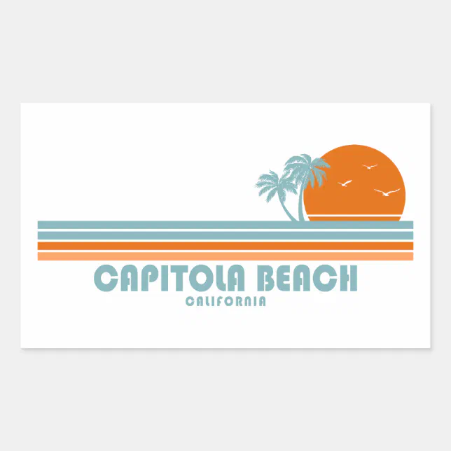 Capitola Beach California Sun Palm Trees Rectangular Sticker | Zazzle