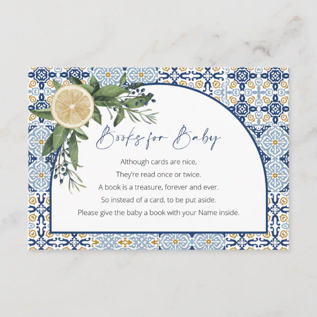 Capri Baby Shower, Citrus Italian, Books for Baby Enclosure Card | Zazzle