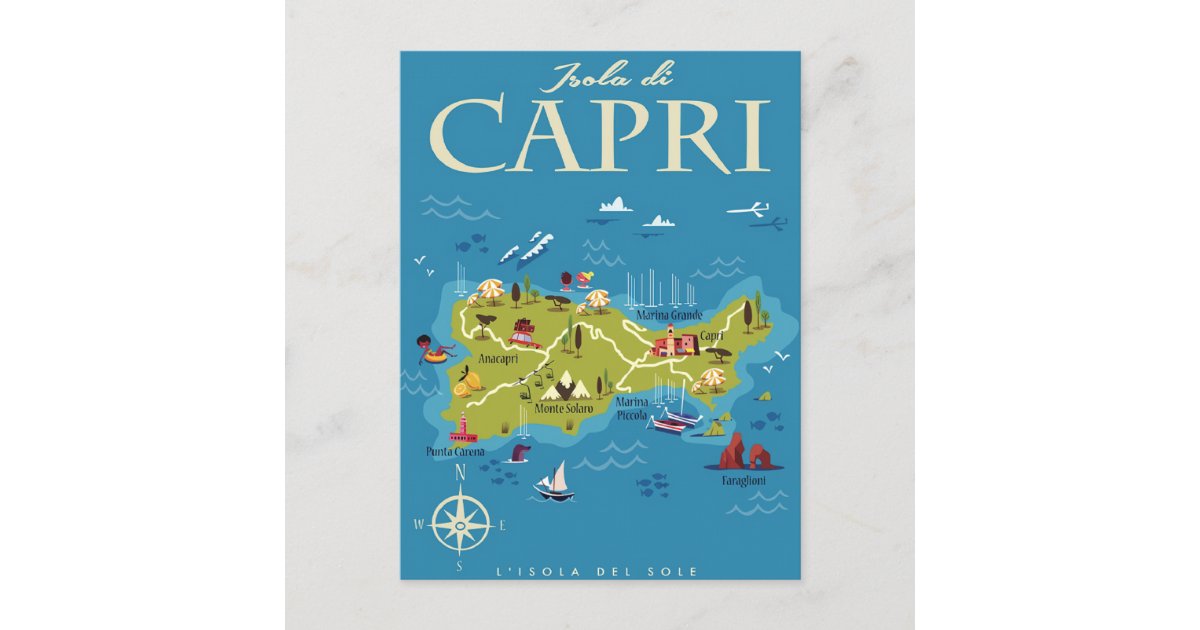 Capri Illustrated Map Postcard | Zazzle