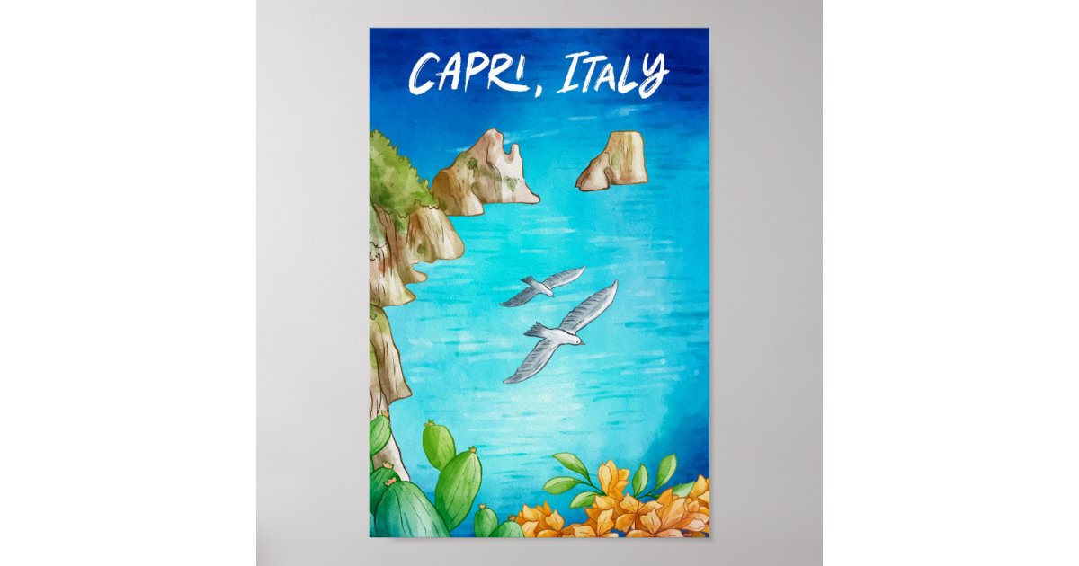 Capri Italy Art Watercolor Travel Illustration Poster | Zazzle