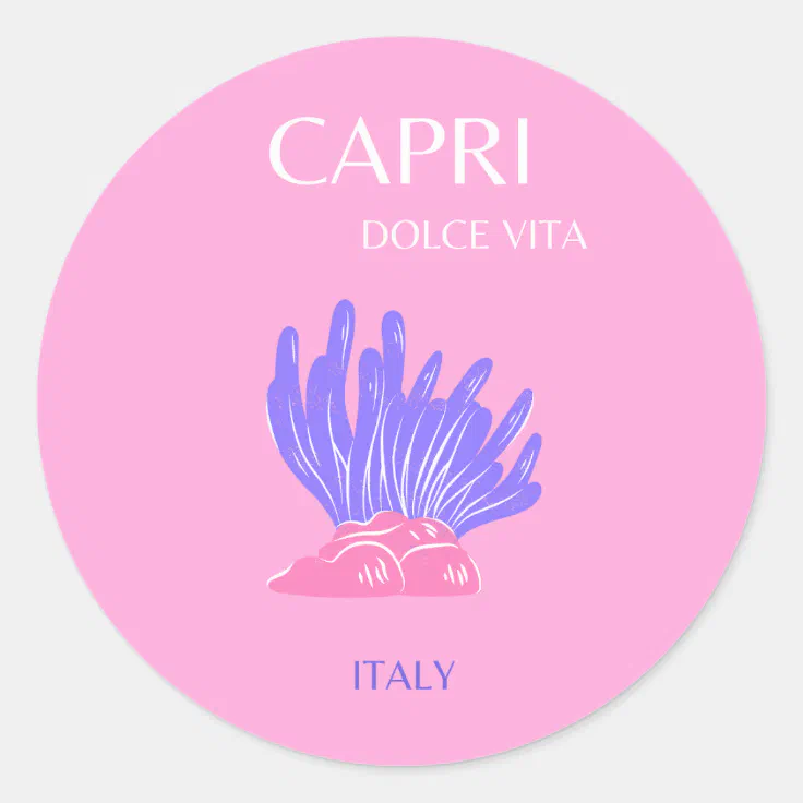 Capri, Italy, Preppy, Pink Classic Round Sticker | Zazzle
