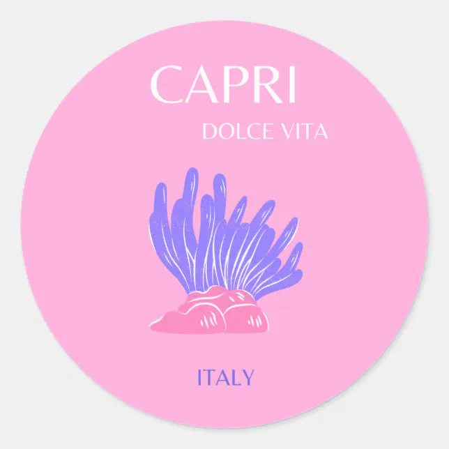 Capri, Italy, Preppy, Pink Classic Round Sticker | Zazzle