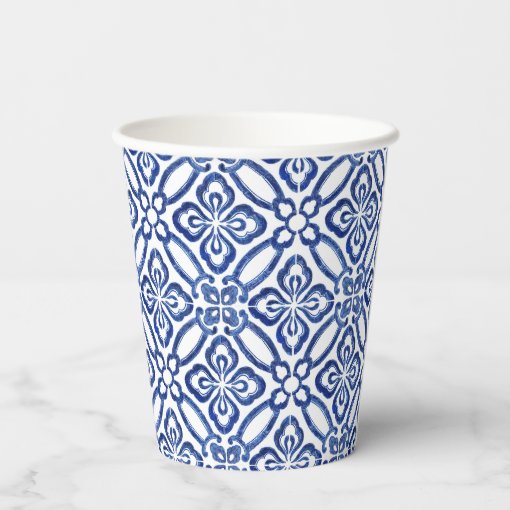 Capri Lemons Blue & White Tiles Baby Shower Party Paper Cups | Zazzle