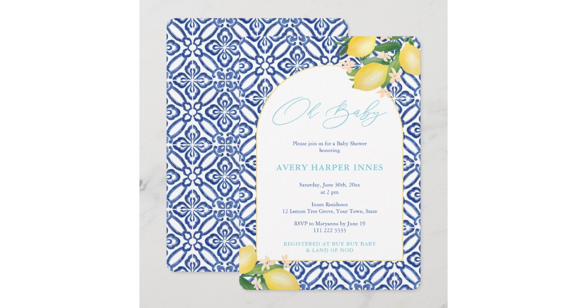 Capri Lemons Teal Oh Baby Theme Baby Shower Invitation | Zazzle