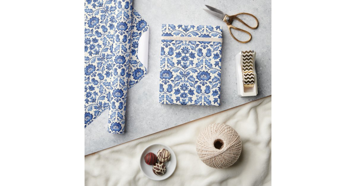 Capri Vintage Flair: Blue & White Italian Art Wrapping Paper | Zazzle