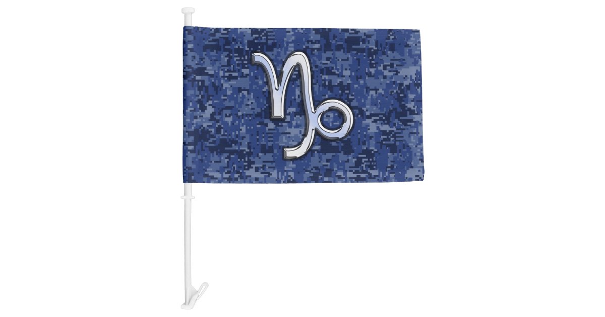 Capricorn Zodiac Symbol Blue Digital Camouflage Car Flag | Zazzle