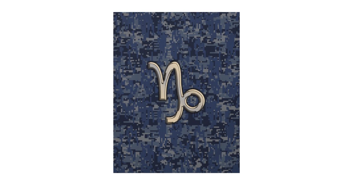 Capricorn Zodiac Symbol Blue Digital Camouflage Wood Wall Art | Zazzle