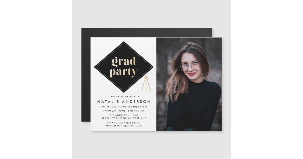 Caps Off Photo Graduation Party Magnetic Invitation | Zazzle