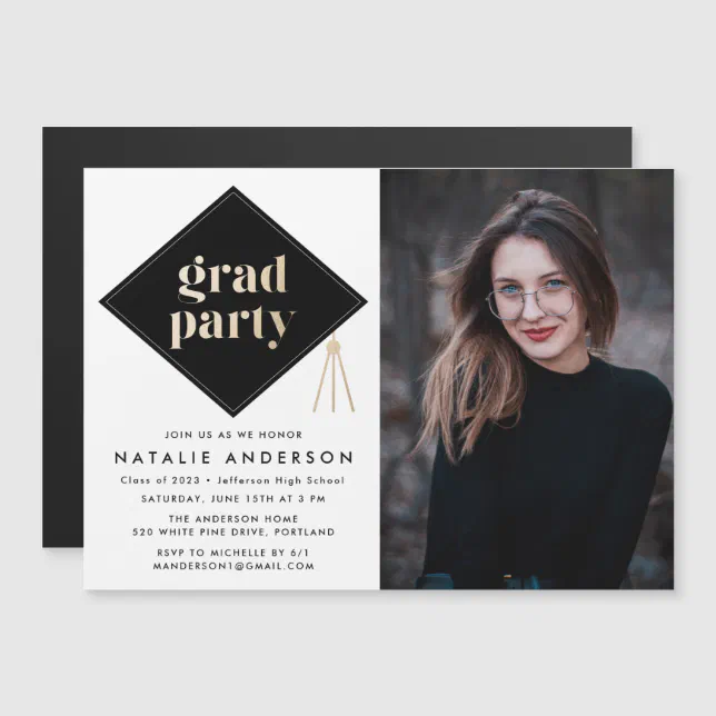 Caps Off Photo Graduation Party Magnetic Invitation | Zazzle