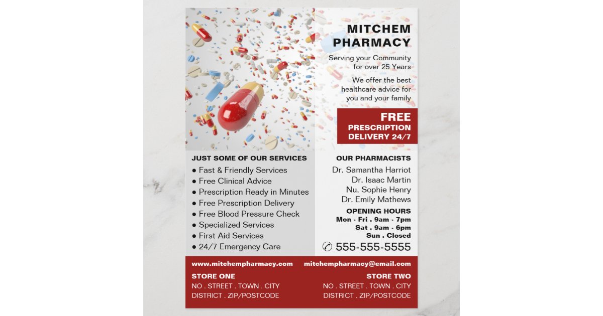 Capsule Design, Pharmacy, Pharmacists Advertising Flyer | Zazzle