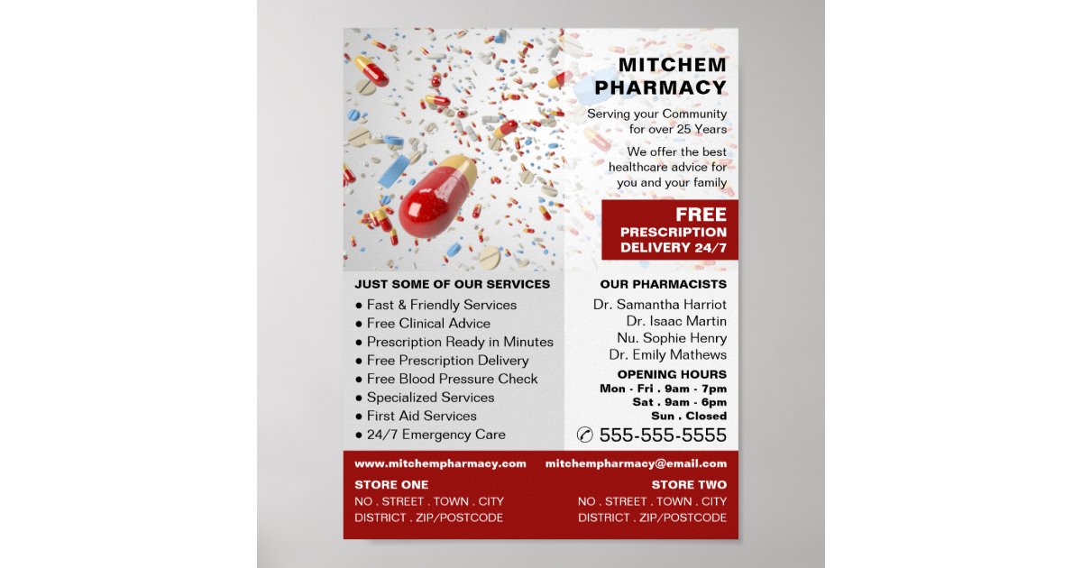 Capsule Design, Pharmacy, Pharmacists Advertising Poster | Zazzle
