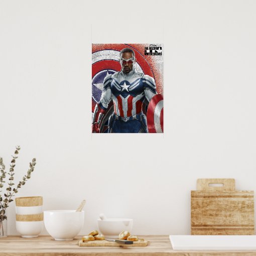 Captain America Holding Shield With Wings Down Poster | Zazzle