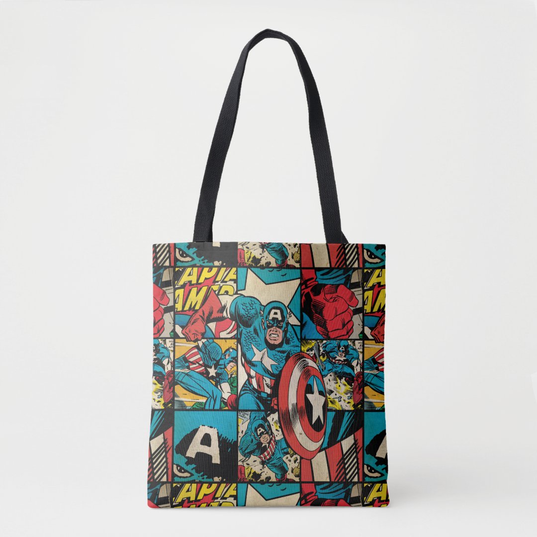 Captain America Retro Comic Book Pattern Tote Bag | Zazzle