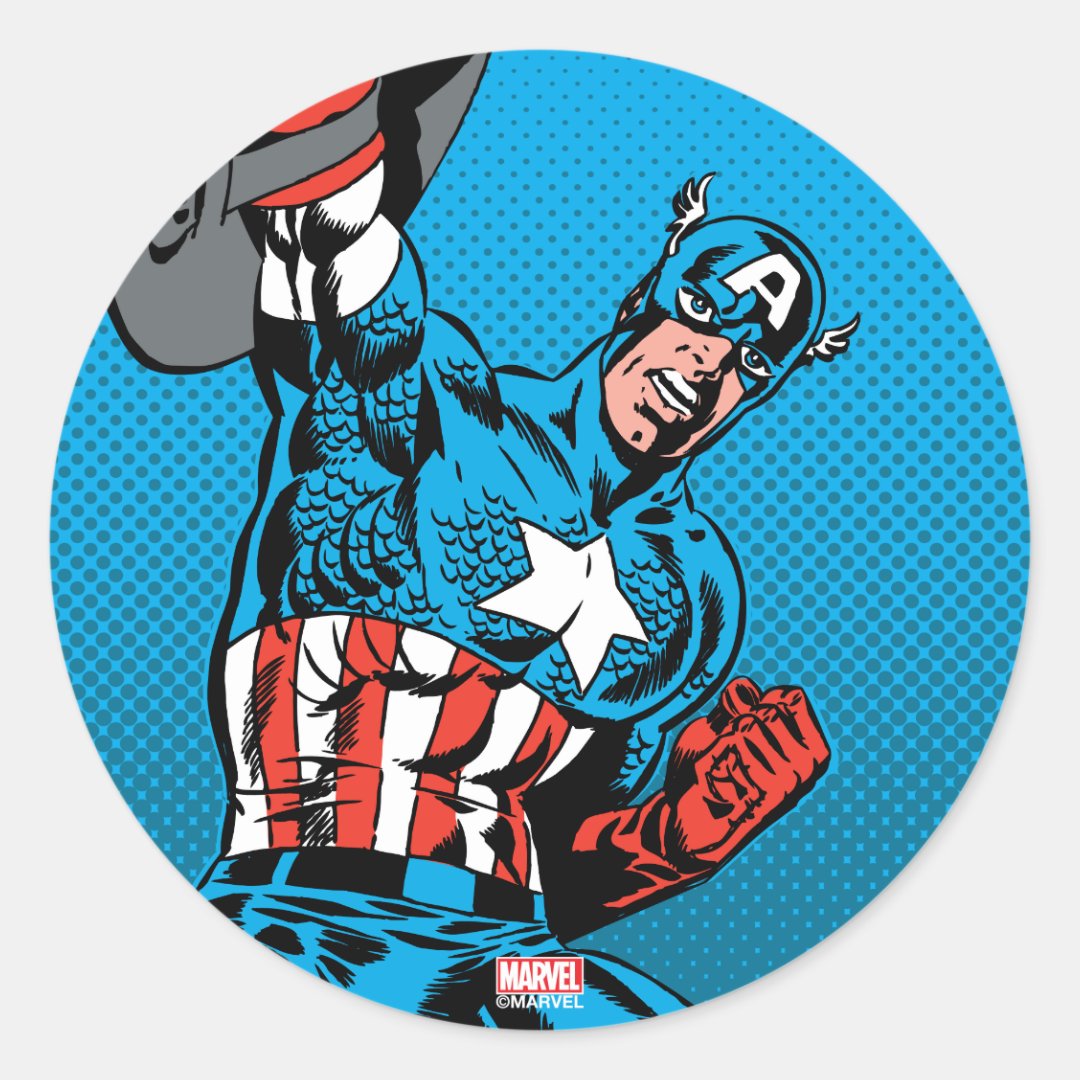 Captain America Shield Up Classic Round Sticker | Zazzle