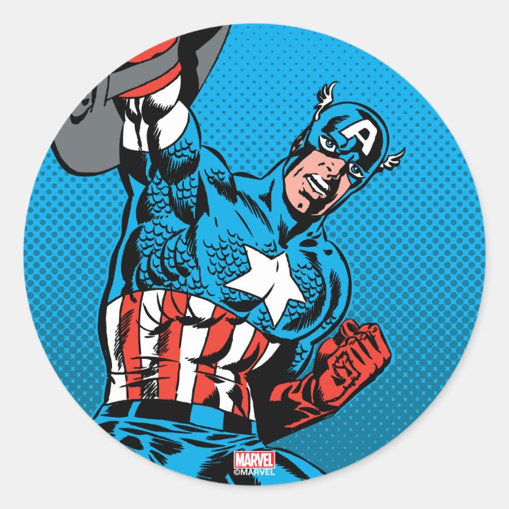 Captain America Shield Up Classic Round Sticker | Zazzle