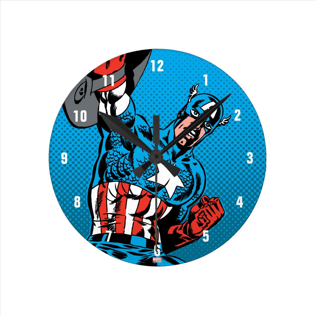 Captain America Shield Up Round Clock | Zazzle